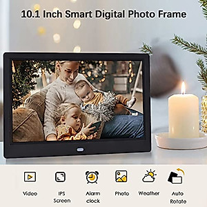 CalmGeek 10.1 Inch Digital Photo Frame Desktop Electronic Album 1280 * 800 IPS Screen Supports Photo/Video/Music/Clock/Calendar Function with Backside Stand Remote Control