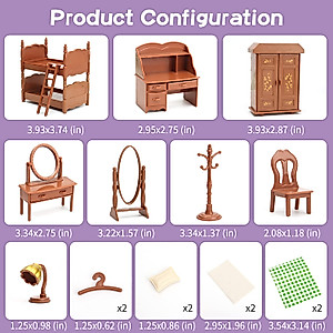 Dollhouse Furniture Set for Kids Toys Miniature Doll House Accessories Pretend Play Toys for Boys Girls & Toddlers Age 3+ with Bedroom