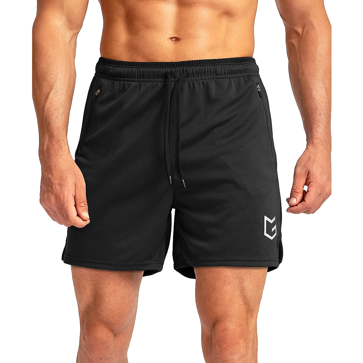 G Gradual Men's Running Shorts with Zipper Pockets Quick Dry Gym Athletic Workout 5" Shorts for Men (Black, Large)