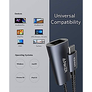 Anker USB C to Ethernet Adapter, PowerExpand USB C to Gigabit Ethernet Adapter, Aluminum Portable USB C Adapter for MacBook Pro, MacBook Air 2018 and Later, iPad Pro 2018 and Later, XPS