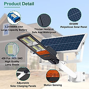 Gebosun 300W LED Solar Street Light Outdoor Solar Flood lamp 6000K Dusk to Dawn with Remote Control Security Waterproof Motion Sensor for Parking Lot, Garden, Warehouse,Pathway, Yard