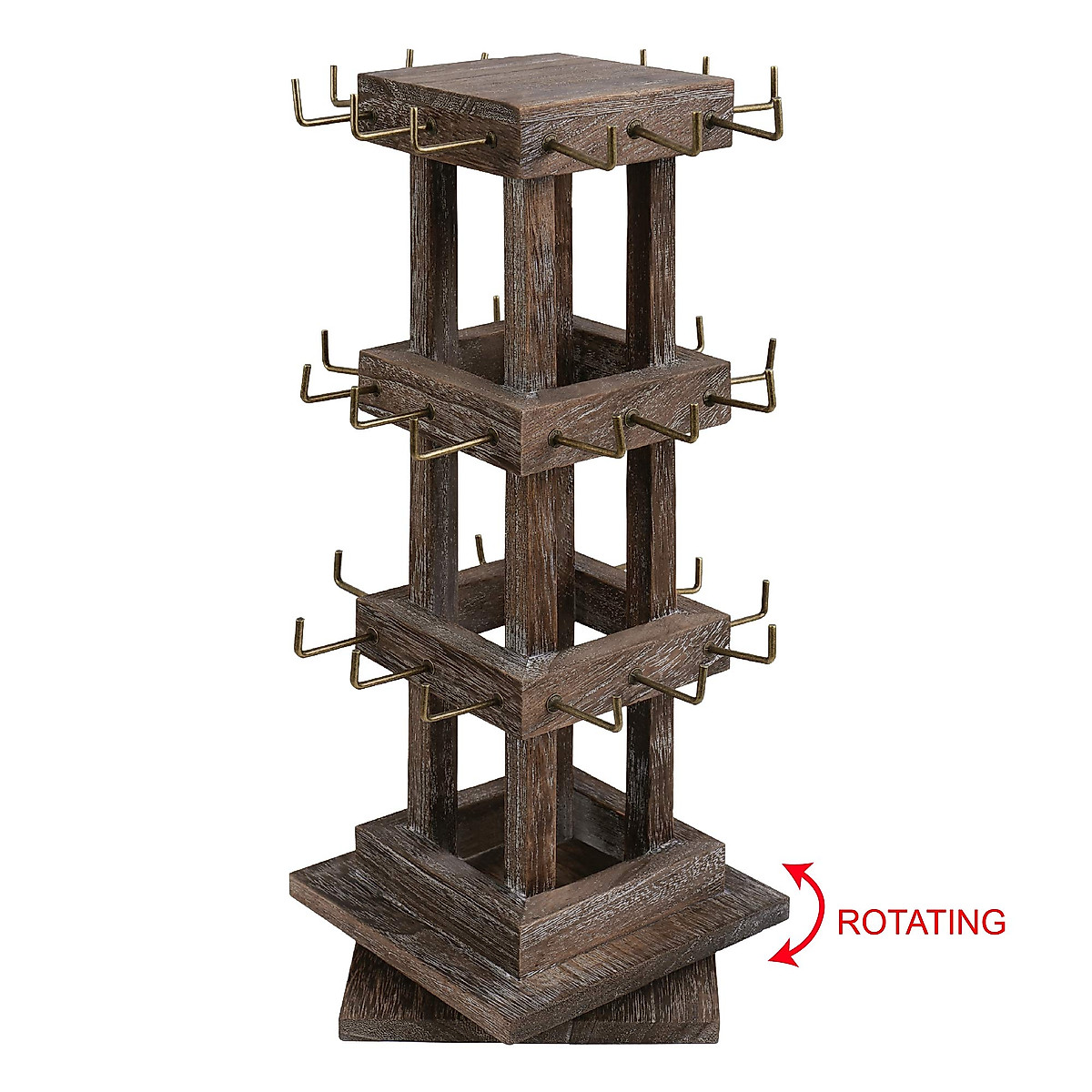 Ikee Design Wood Rotating Jewelry Display Stand Tower,Spinning Keychain Display Stand,36 Hooks Spinning Necklace, Bracelet, Earring Rack for Vendor, Coffee Color