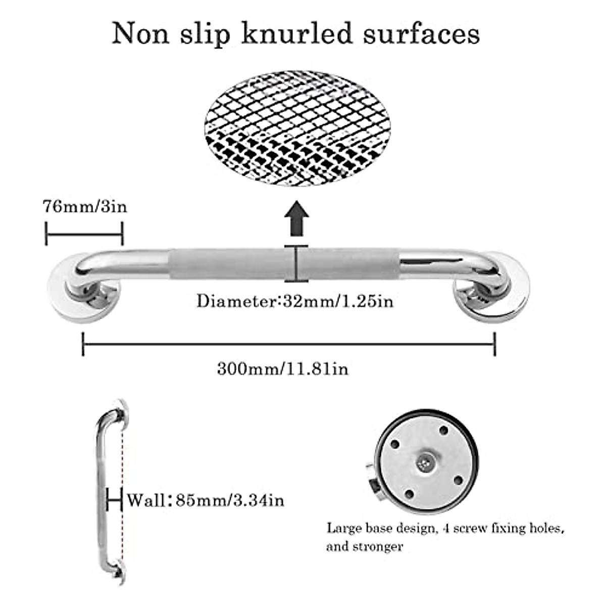 Bath Grab Bar Shower Handle Bath Grab Bar Handle With Anti Slip Grip 12inch/300 Mm 2 Pack 304 Stainless Steel Bathroom Grab Bar Shower Safety Handle For Bathtub Toilet Bathroom Kitchen Stairway H