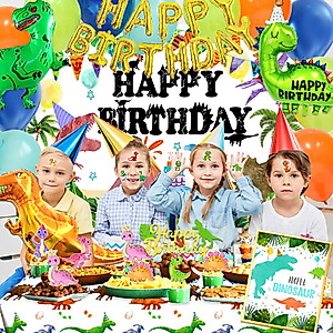 115pcs Dinosaur Birthday Party Decorations Supplies Boy, Dinosaur Cake Topper,Dinosaur Balloons Kit,Dinosaur Cupcake Toppers Backdrop for Dinosaur Party Decorations Favors, Dino Themed Birthday Party
