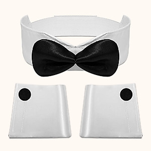 U-Goforst Women Bunny Costume Accessories Set, White and Black Bunny Ears Headband Collar Bow Tie Costume Cuffs Rabbit Tail for Adult Halloween Party