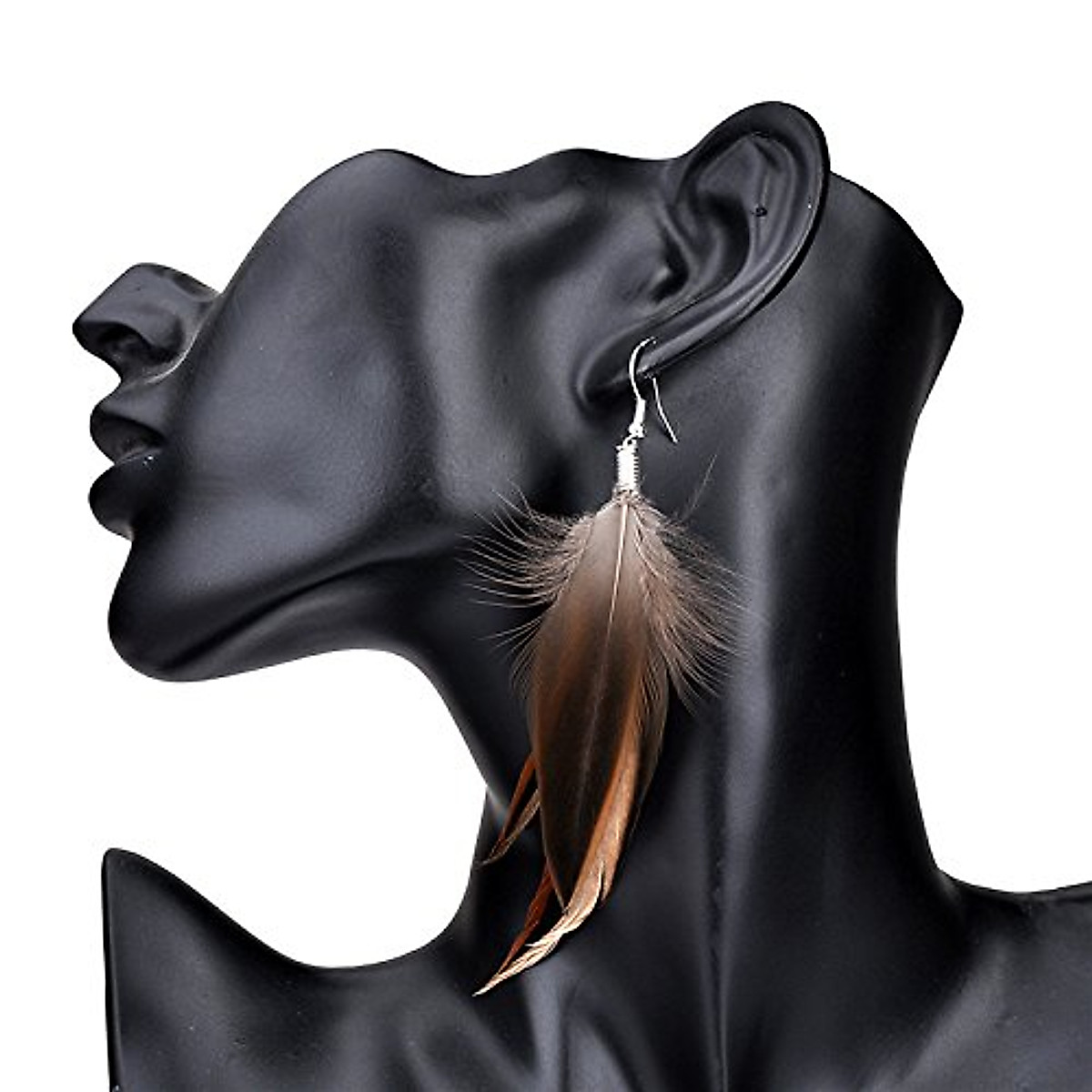 Lureme Bohemian Style Brown Feathers Dangle Earrings (02004756) (Brown)