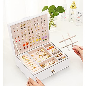 QBestry Stud Earring Organizer for Girls White Jewelry Box for Earrings Necklace Jewelry Organizer Studs,Girls Earring Box for Womens Necklace Holder Rings Organizer Jewelry Earring Storage Box,White