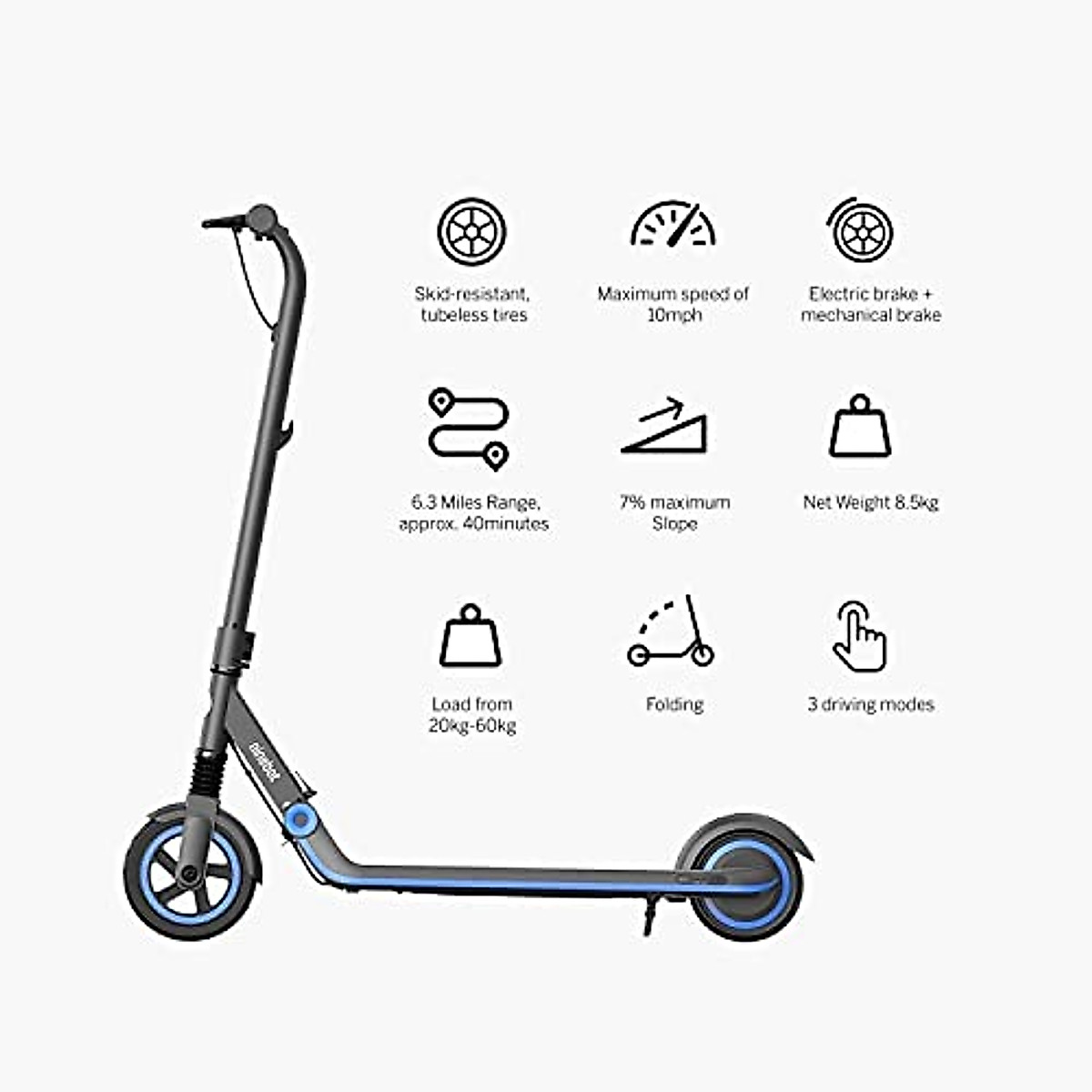 Segway Ninebot eKickScooter ZING E10 Electric Kick Scooter for Kids and Teens, Lightweight and Foldable, New Cruise Mode, Dark Grey