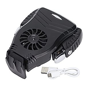 Cell Phone Cooler Mobile Game Controller PUBG Game Controller Trigger Grip Cellphone Radiators, 2Gear Positions Fan and 4 Button Pulse Gears for 6.5 to 9.5mm Thickness Mobile Phone