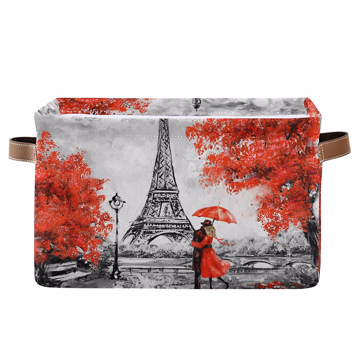 ALAZA Oil Painting Paris Eiffel Tower Large Storage Basket with Handles Foldable Decorative 1 Pack Storage Bin Box for Organizing Living Room Shelves Office Closet Clothes