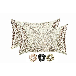 Coolbeds Satin Silk Pillow Covers for Hair and Skin-with Satin Scrunchies for Women Stylish |Satin Pillow Covers for Hair and Skin 2Pack |Silk scrunchies for Women 3Pack|Silk Pillow Case (Leopard)