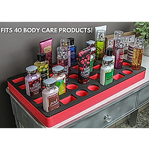 Polar Whale 2 Lotion and Body Spray Stand Organizers Large Tray Red and Black Durable Foam Washable Waterproof Insert for Home Bathroom Bedroom Office 23.25 x 13.5 x 2 Inches 40 Slots 2pc Pair Set