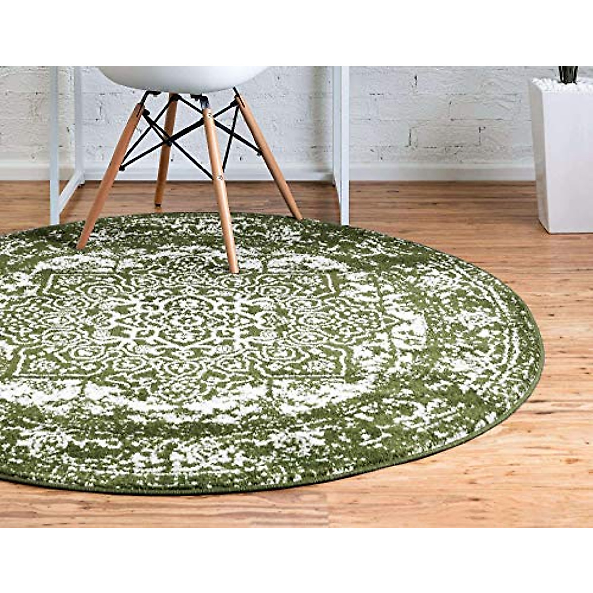 Unique Loom Richmond Collection Area Rug - Medallion (3' 3" Round, Green/ Ivory)