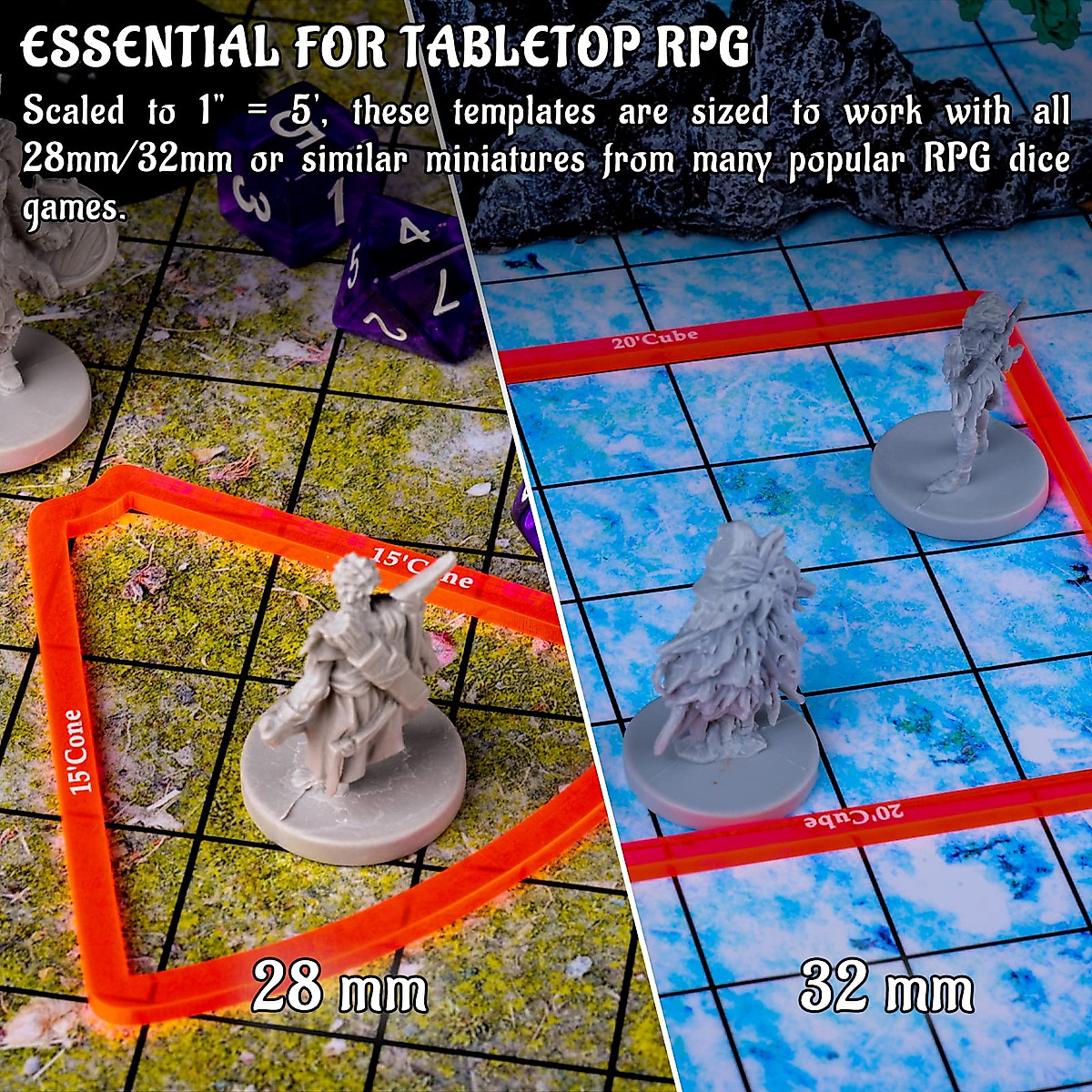 Area of Effect Spell Templates Set of 15 (Included Cube, Cone, Circle, and Line) Acrylic AOE Damage Marker Tabtop RPG Gaming Accessories for Dungeons and Dragons, Pathfinder, D&D