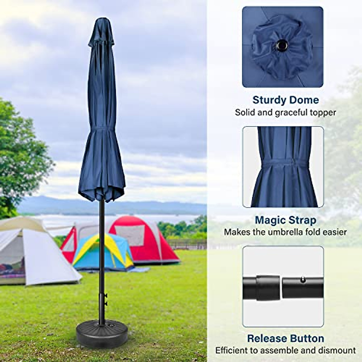 Simple Deluxe 7.5ft Patio Umbrella Outdoor Table Market Yard Umbrella with Push Button Tilt/Crank, 6 Sturdy Ribs for Garden, Deck, Backyard, Pool, Blue