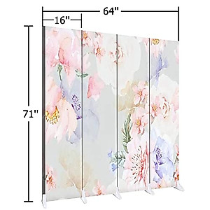 Wood Screen Room Divider Rose Seamless with Watercolor on Pastel Designed for Fabric Luxurious Folding Screen Canvas Privacy Partition Panels Dual-Sided Wall Divider Indoor Display Shelves 4 Panels