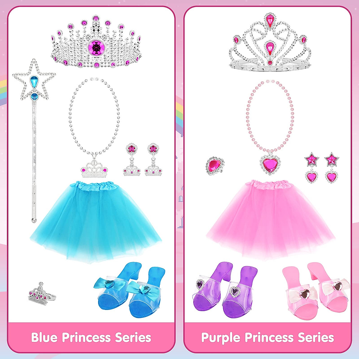 Princess Dress Up Shoes and Jewelry Boutique, Pretend Play Toy Set for Little Girls, Princess Accessories Set with Jewelry, Fashion Skirts, Heel Shoes, Beauty Toddler Gift for Age 3 4 5 6 Years Old