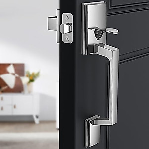 Brightify Front Door Handle, Modern Exterior Door Handle with Passage Door Lever, Front Entry Door Handle No Lock, Reversible for Left & Right Handed Door, Lower Half Grip - Satin Nickel Finish