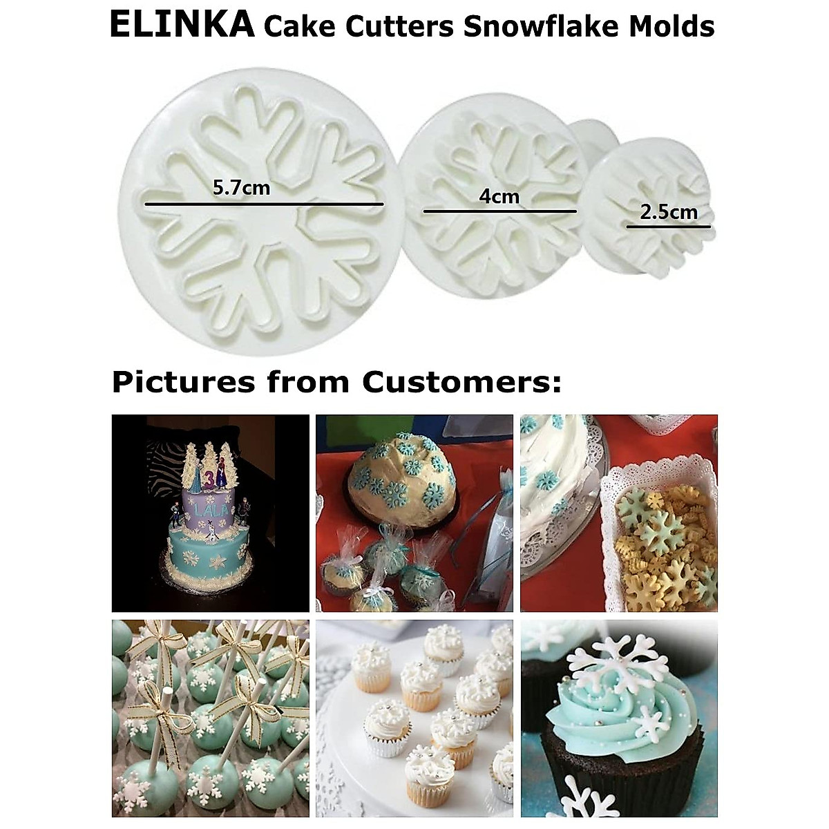 Snowflake Cookie Cutter,6PCS Snowflake Fondant Cutters Decorating Mold Embossing Tool Christmas Cookie Cutters Snowflake Plunger Cake Cutter