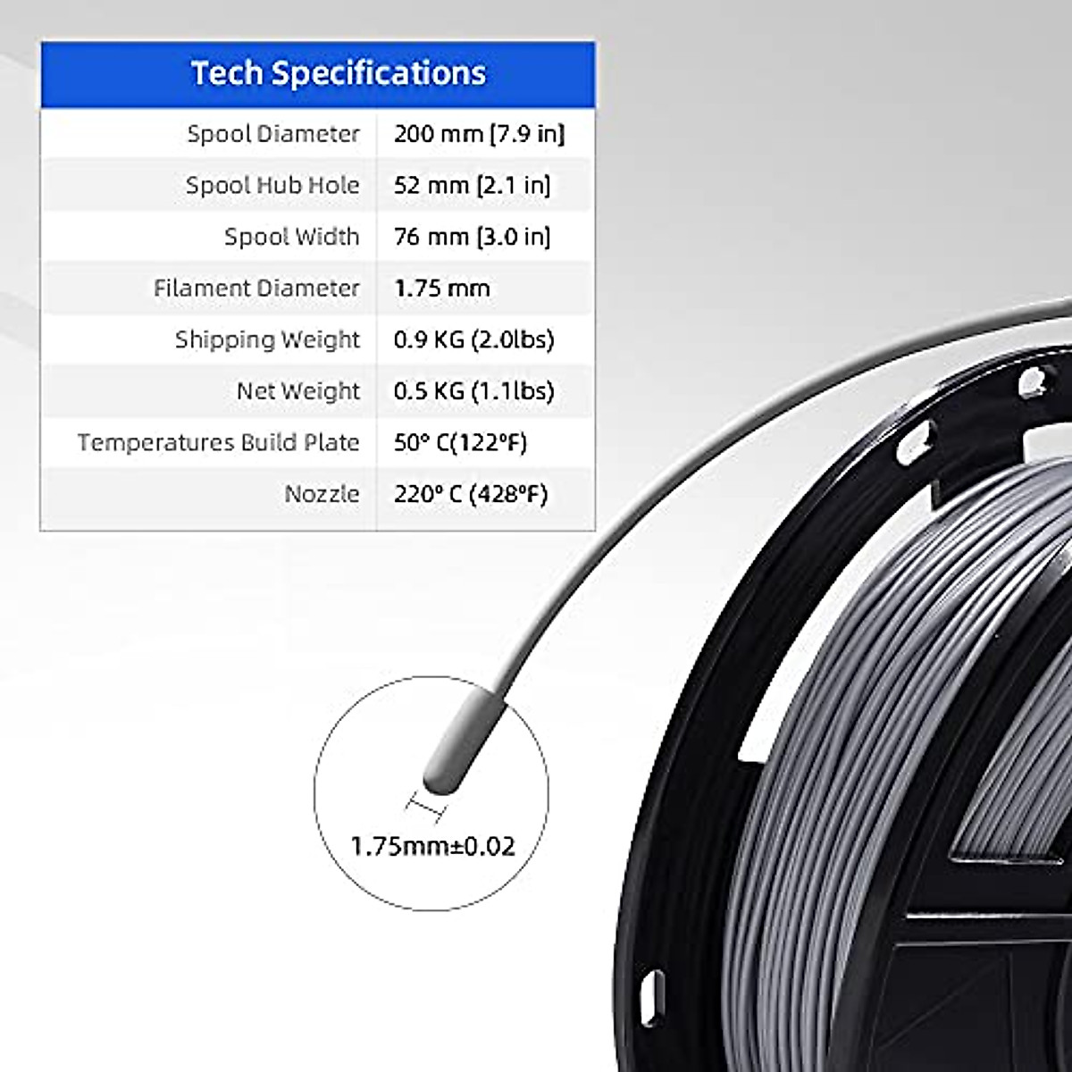 Flashforge PLA Filament 1.75mm, 3D Printer Filaments 0.5kg Spool-Dimensional Accuracy +/- 0.02mm for Adventurer 3 Series (White)