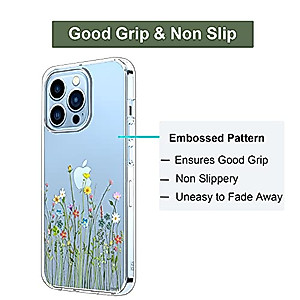 Unov Case Compatible with iPhone 13 Pro Case Clear with Design Embossed Floral Pattern Soft TPU Bumper Slim Protective 6.1 Inch (Flower Bouquet)