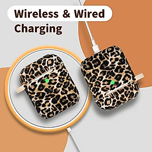 MOLOVA Case for Airpods 1&2 Case,Leopard Airpod Case with Strap Compatible with AirPods 2/1,Full Protect Silicone Skin Cover with Fur Ball Keychain for Women Girls Teen