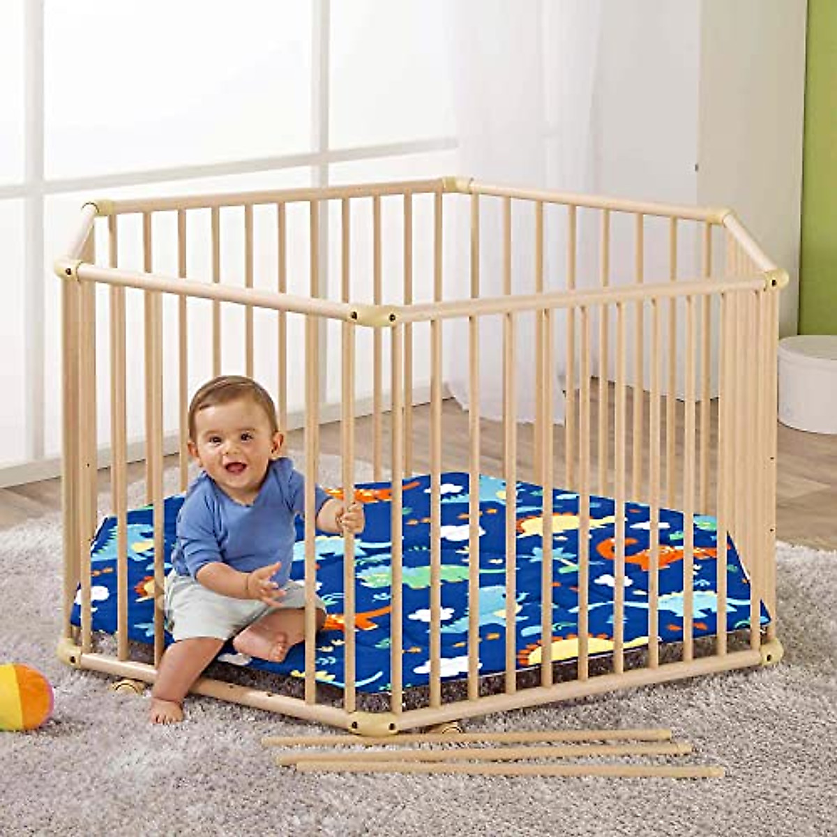 UOMNY Hexagon Playpen Mat Baby Play Mat Fits for Regalo Play Yard 48Inch and Hiccapop 53" PlayPod (52X45) 6 Pane Playard Pad Non Slip Playpen Mats for Babies and Toddlers