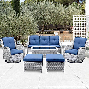 Belord Outdoor Furniture Ottoman Set of 2 Patio Seating Footstool All-weather Rattan Wicker Ottoman Seat with Soft Cushions for Patio Furniture Set