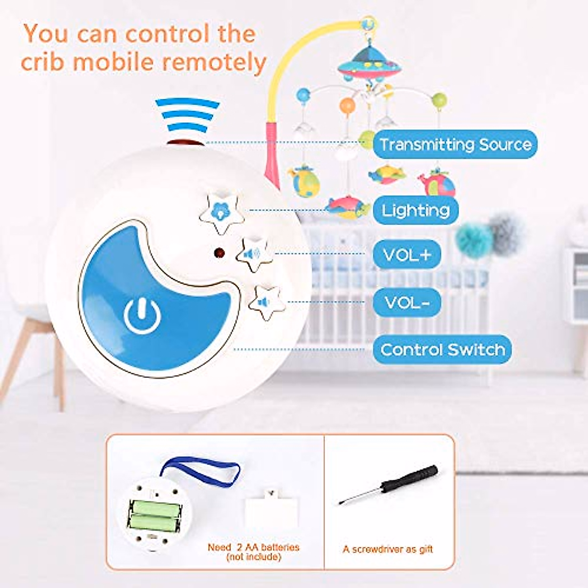 BOBXIN Baby Mobile for Crib, Crib Mobile with Projector and 108 Melodies Music, Crib Toys with Remote Control and Hanging Rattles Rotating,Gift for Newborn and Baby Boy Girl Sleep