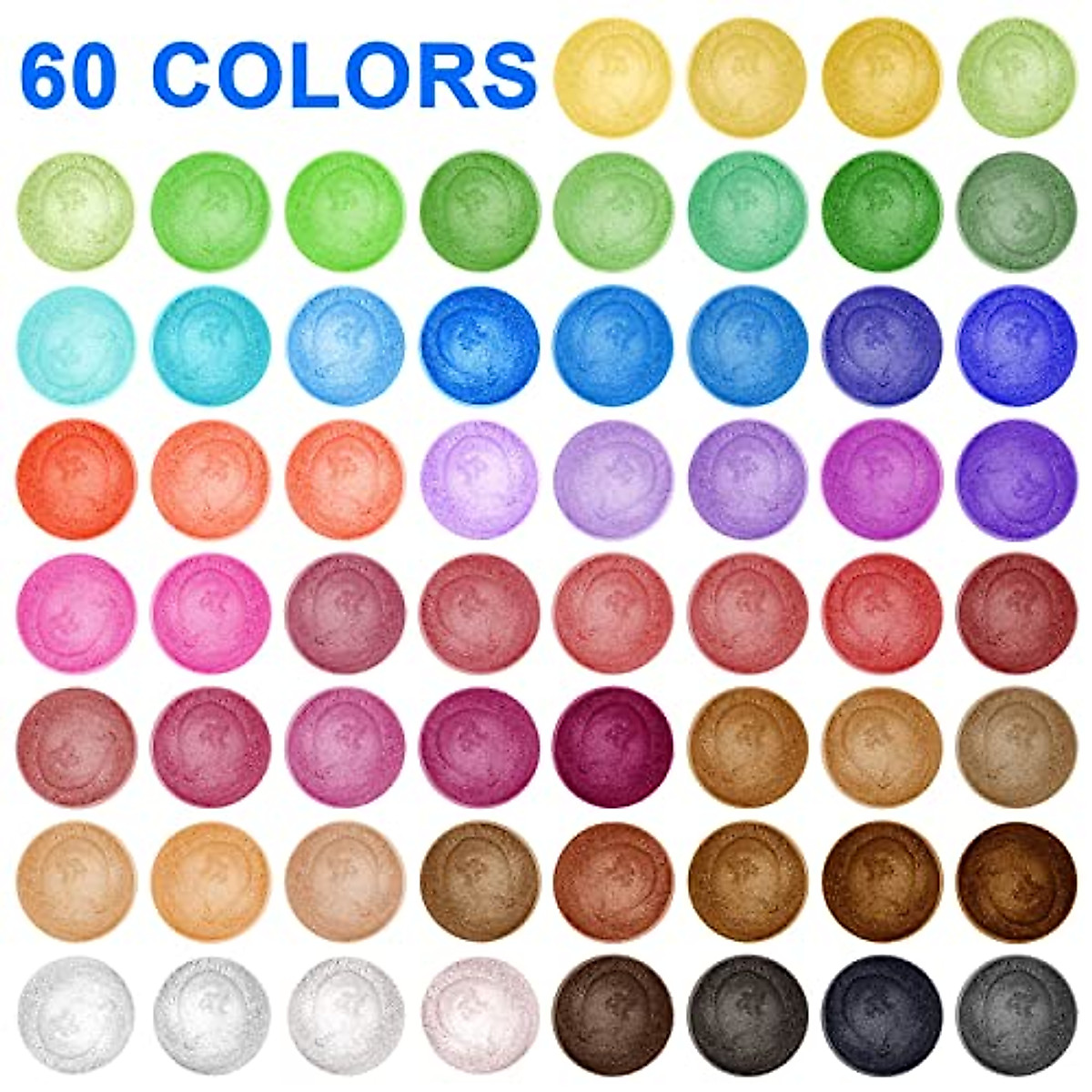 Mica Powder 60 Colors Mica Powder Epoxy Set Resin Pigment Powder Natural Pearlescent Color for Soap Making Epoxy Resin Dye Slime Pigment Nail Polish Cosmetic Pigment Powder Paint Powder Set.