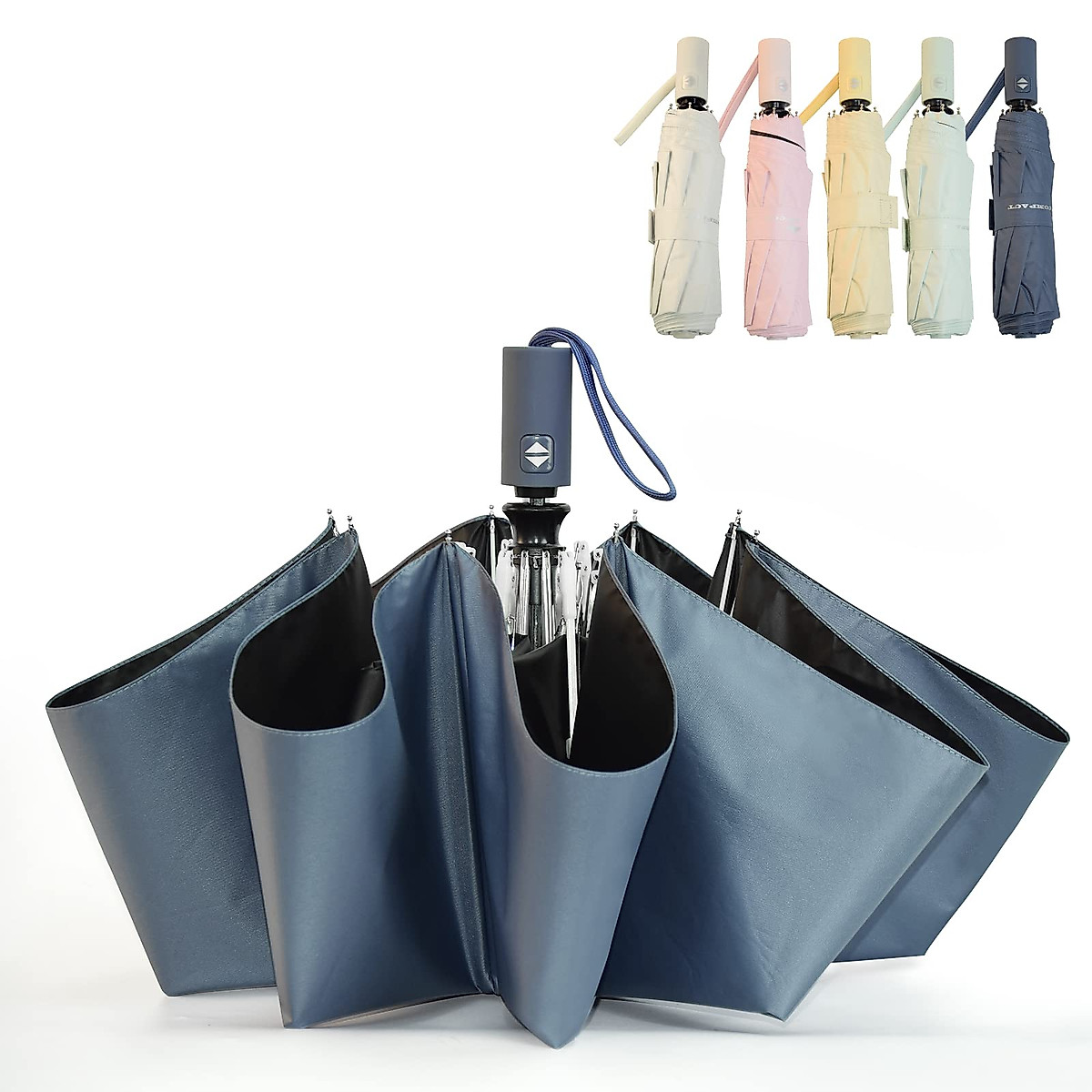 SY COMPACT Umbrella Automatic Travel Waterproof Light Folding Umbrellas Easy Carry for Women and Men (Blue)