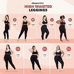 SHAPERMINT Leggings for Women Tummy Control - High Waisted Shapewear Leggings, Womens Plus Size, Thick Non-See-Through Black