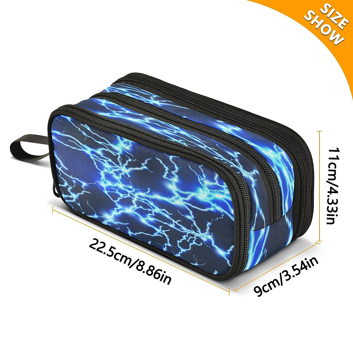 Caikeny Pencil Case Lightning Bolt Pen Bag Light Blue Large Capacity Pencil Box Pen Pouch with Zipper Cosmetic Organizer for Kids Teens Adults