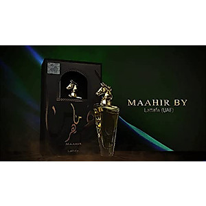 Lattafa Perfumes Maahir Eau de Parfum - EDP 100ML(3.4 oz) I Bold and Rich Oud Fragrance I Sandalwood, Musk and Vanilla Notes I Signature Arabian Perfumery I