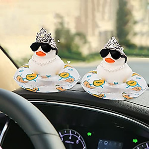 wonuu Princess&Prince Duck - Cute Car Accessories, Rubber Duck, Car Decor, Dashboard Decorations, King&Queen Duck for Car Ornaments Bath Time Birthday Gifts Wedding Party Supplies, White Queen Pearl
