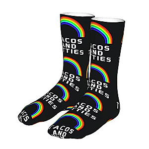 Kagicolin Tacos and Titties Funny Gay Lesbian Pride LGBTQ Compression Socks for Women Athletic Men Casual Socks for Running,Cosplay,Parade