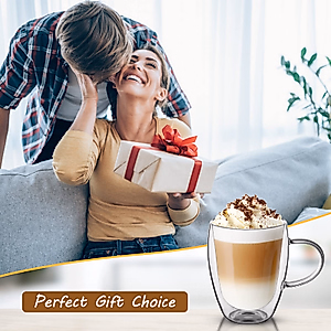 Dyserbuy Double Wall Glass Coffee Mugs Set of 4, 12oz Insulated Espresso Cups Coffee Cups, Drinking Glasses with Handle, Perfect for Latte,Cappuccino,Hot Chocolate,Tea and Juice