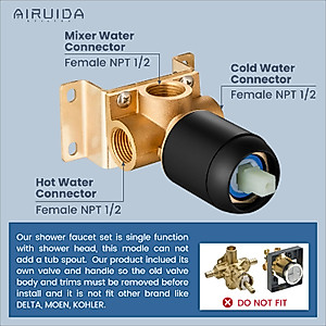 Airuida Matte Black Single Function Shower Trim Kit Shower Faucet Set Wall Mount 8 Inch Round Rainfall Shower Head and Handle Set Single Handle Shower System Set with Female Threads Rough-in Valve