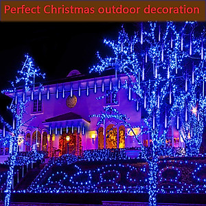 Kwaiffeo Christmas Lights, Meteor Shower Lights 12 inch 8 Tube Rain Falling Icicle Cascading Lights for Xmas Tree Halloween Decoration Wedding Party, Christmas Decorations Outdoor Yard, UL Plug Blue