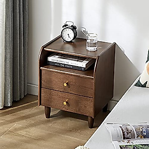 ESPSENT Modern 2-Drawer Nightstand Solid Wood Sofa Side End Table with Storage Compartment and Legs (Dark Walnut)