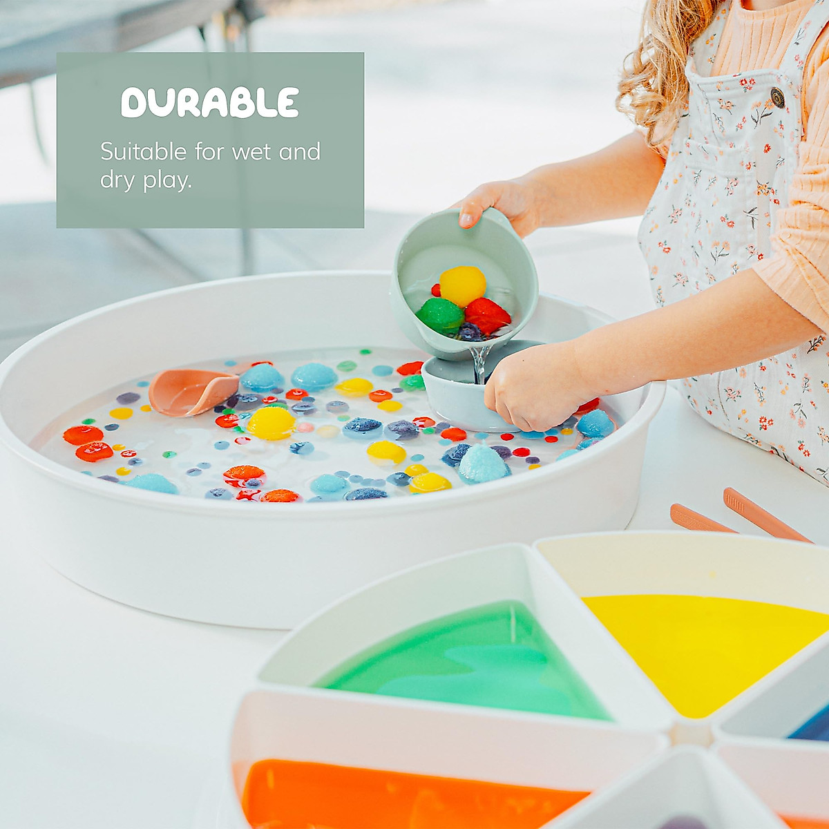 Inspire My Play - 3 x Nesting Bowls and Sieve - Perfect for Sensory PlayTray - Sensory Bin Accessories - Special Education Classroom Supplies - Montessori Education Toys - Coral