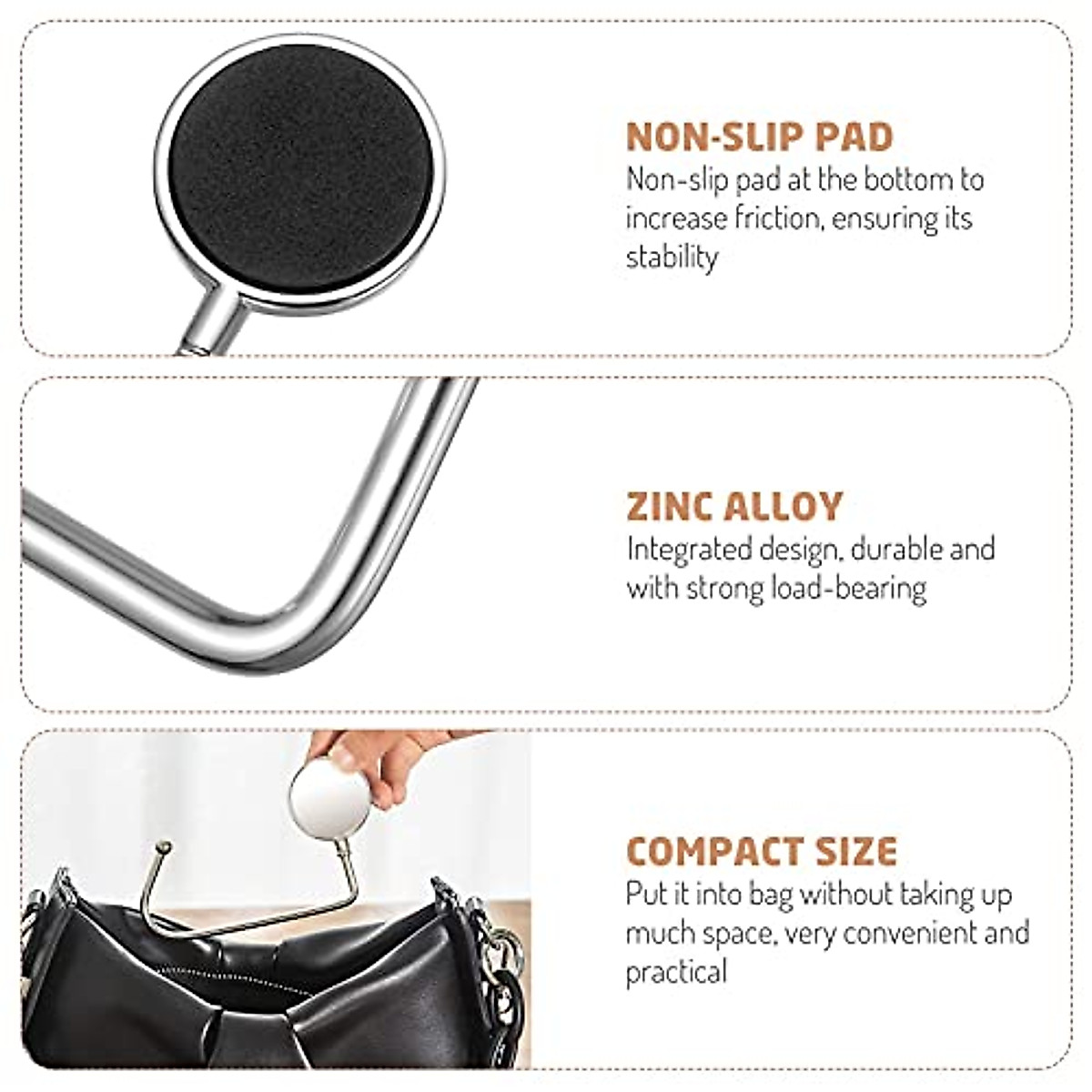 WINOMO 6pcs Purse Clip for Table Zinc Alloy Decorative Handbag Table Hook Holder Bag Hanger Under Counter Handbags Hook for Tabletop Desk Fireplace Bar Restaurant