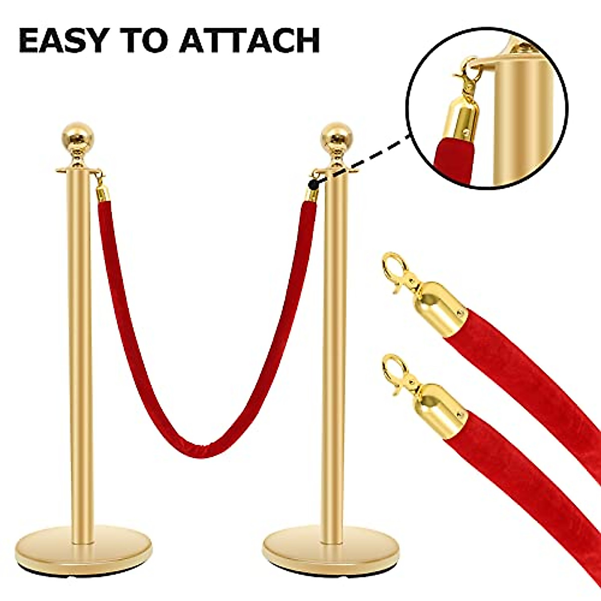 Stanchions Crowd Control Barriers Golden Stanchion with 4.8 Foot Red Velvet Rope Line Dividers for Party, Museums, Wedding 2PCS