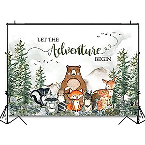 Avezano Woodland Baby Shower Backdrop Adventure Awaits Baby Shower Decoration Background Adventure Forest Mountain Wilderness Country Gender Neutral Baby Shower Party Supplie (7x5ft)