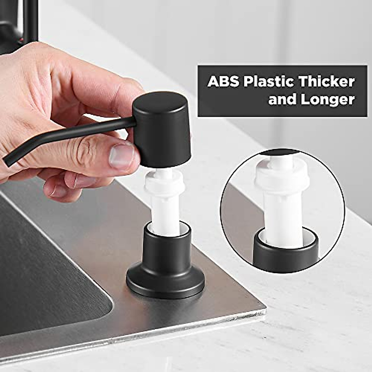Soap Dispenser for Kitchen Sink Matte Black, Refill from The Top, Stainless Steel Built in Sink Soap Dispenser with Large 13.5 Ounce Bottle 2309R