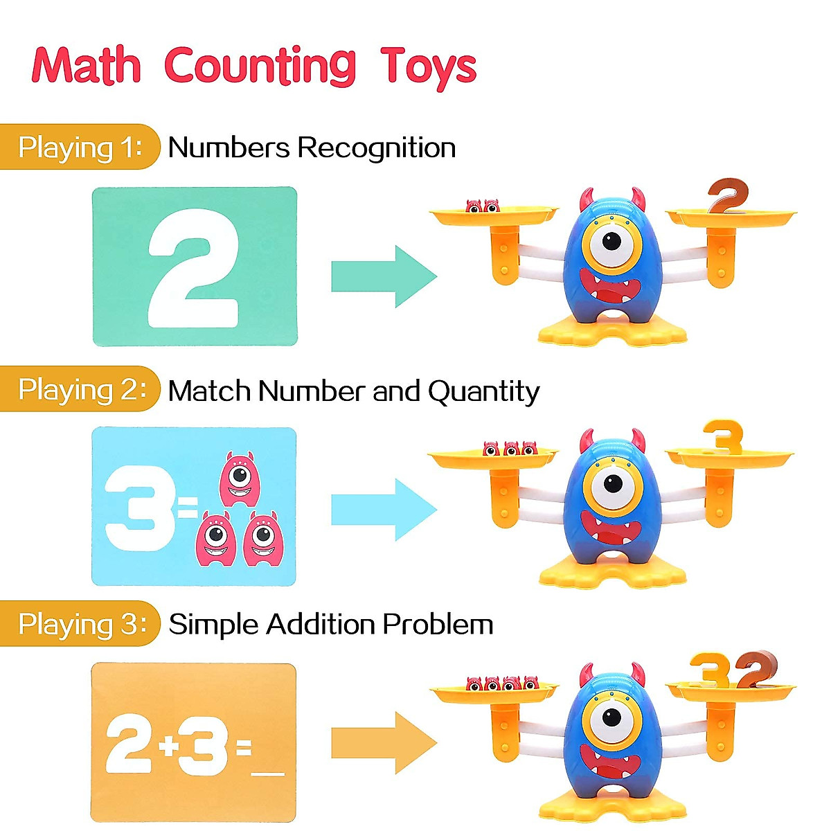 KANKOJO Monster Balance Cool Math Game for Age 3-5, Toddler Learning Resources Number Blocks Preschool Games, Kids STEM Montessori Educational Toys Gifts for 4 Year Old Boys Girls