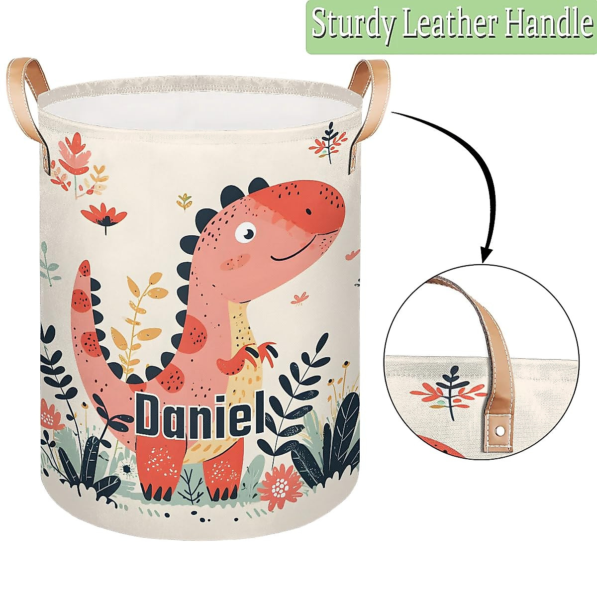 Custom Laundry Hamper Toy Organization Basket with Name Foldable Clothes Storage Basket for Boys and Girls Dinosaur