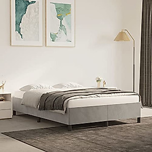 vidaXL Bed Frame Home Indoor Bed Accessory Bedroom Upholstered Wooden Double Bed Base Frame Furniture Light Gray 53.9"x74.8" Full Velvet