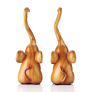 SIGNALS Loving Elephants Figurines, Wooden Elephant Statue, Elephant Figurines Home Decor