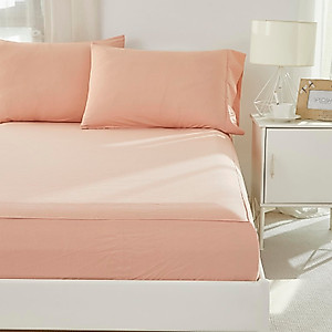 Brandream Full Size 4 Piece Bedding Sheet Set - Breathable & Cooling Bed Sheets - Luxury Bed Sheets for Kids, Teens, Women & Men - Deep Pockets 100% Cotton Linen Like Textured Durable Soft (Blush)